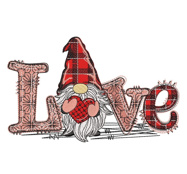 Love Gnome Embroidery Design: Valentine's Day File (5 Sizes) (digital ...