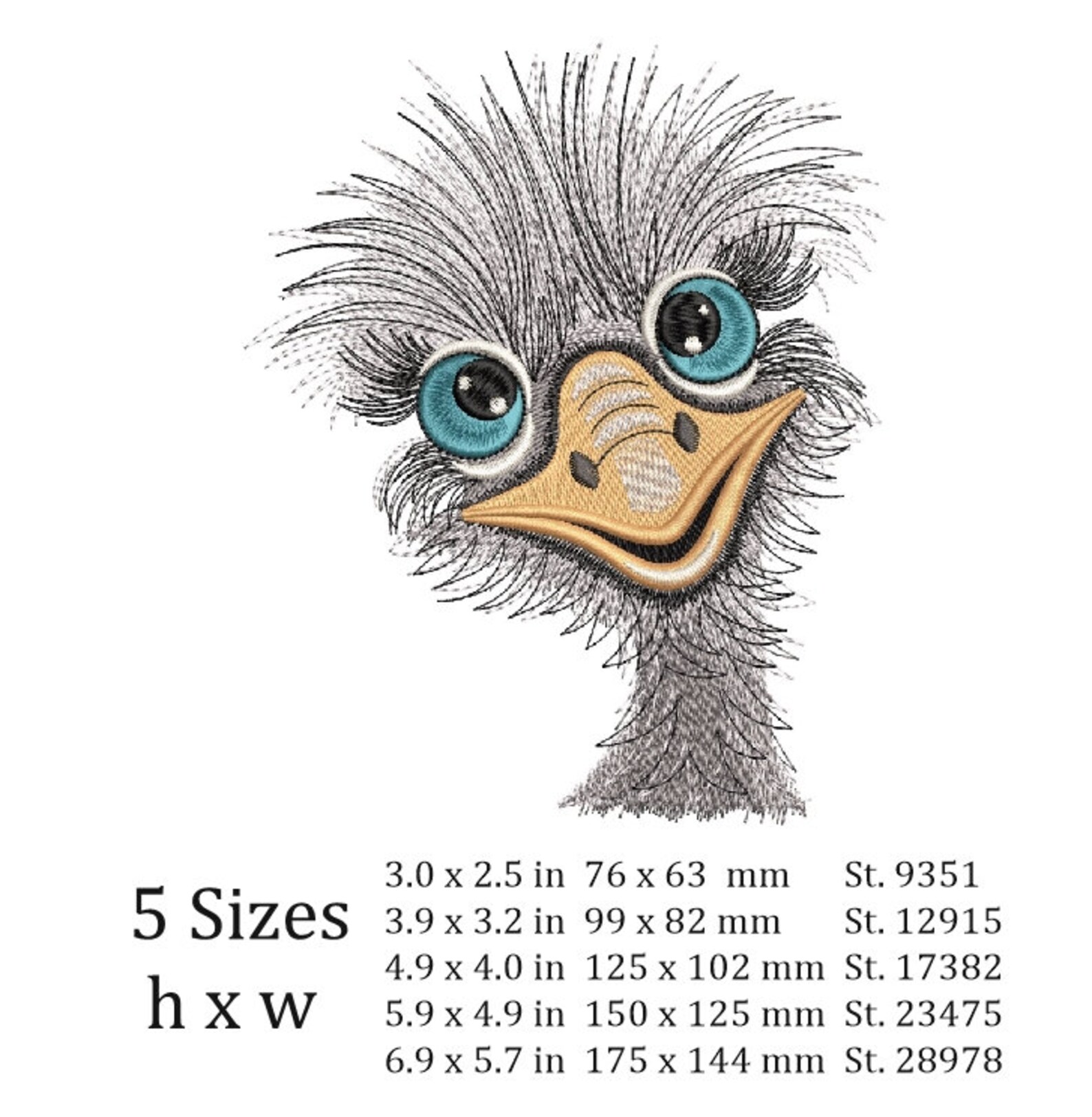 Ostrich Embroidery Design, 5 Sizes, Instant Download. - Etsy