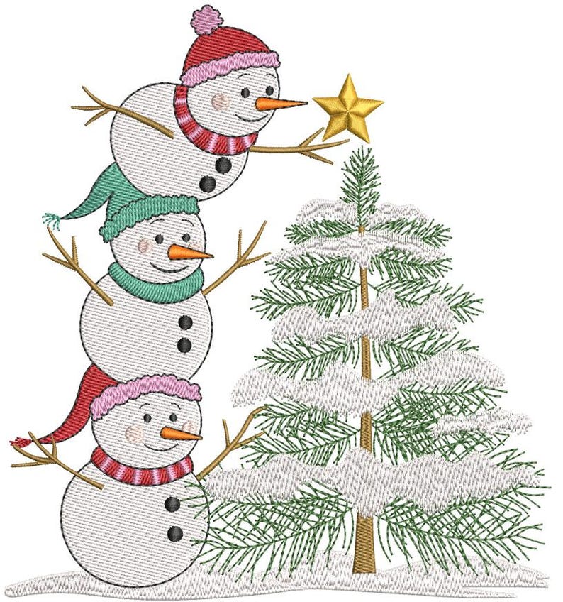 Christmas Snowmen Machine Embroidery Design, Winter Scene (5 Sizes) - Etsy