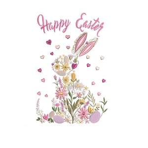 Easter Flower Bunny Machine Embroidery Design (instant Download) - Etsy