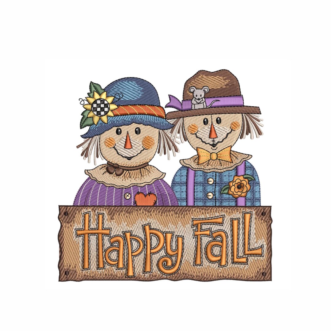 Happy Fall Embroidery Design – Scarecrows and Autumn Sign, 4 Sizes. - Etsy