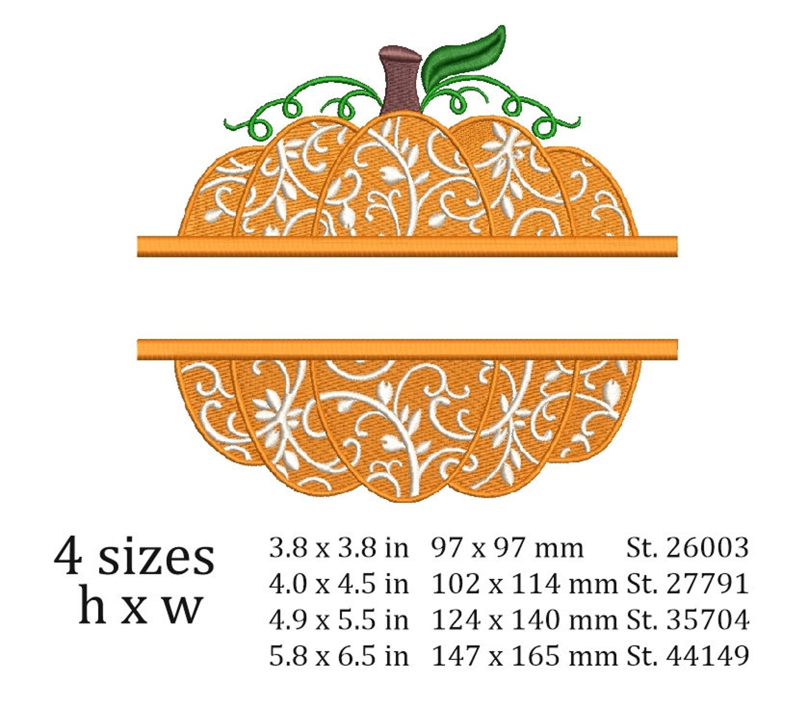 Split Pumpkin Embroidery Design: Autumn Thanksgiving (instant Download ...