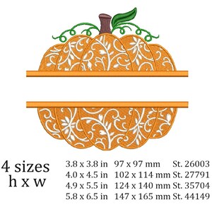 Split Pumpkin Embroidery Design: Autumn Thanksgiving (instant Download ...