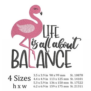 Life is All About Balance Embroidery Design, Flamingo Design, 4 Sizes ...