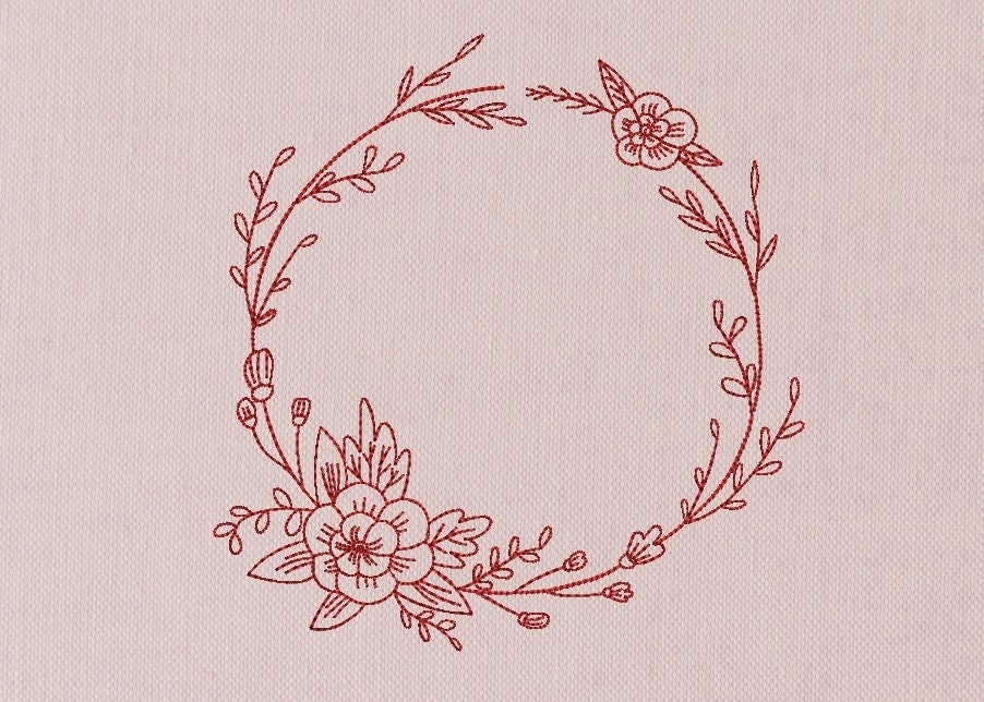 Floral Wreath Flower Frame Embroidery Design 4 Sizes. - Etsy