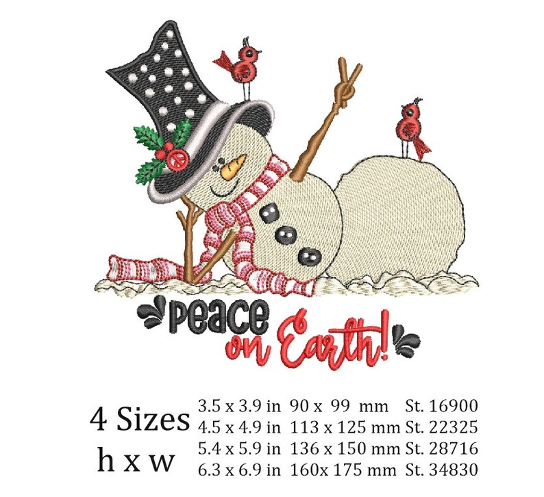 Snowman Machine Embroidery Design: Winter Peace on Earth (instant ...