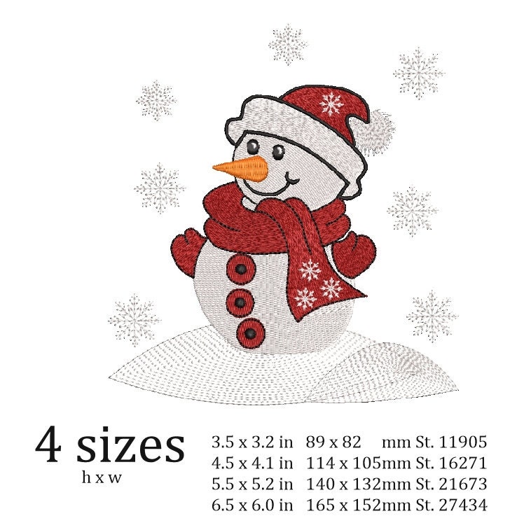Snowman Machine Embroidery Design , Winter Embroidery, 4 Sizes, Instant ...