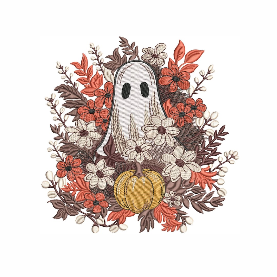 Spooky Ghost Machine Embroidery Design: Autumn Floral (instant Download ...