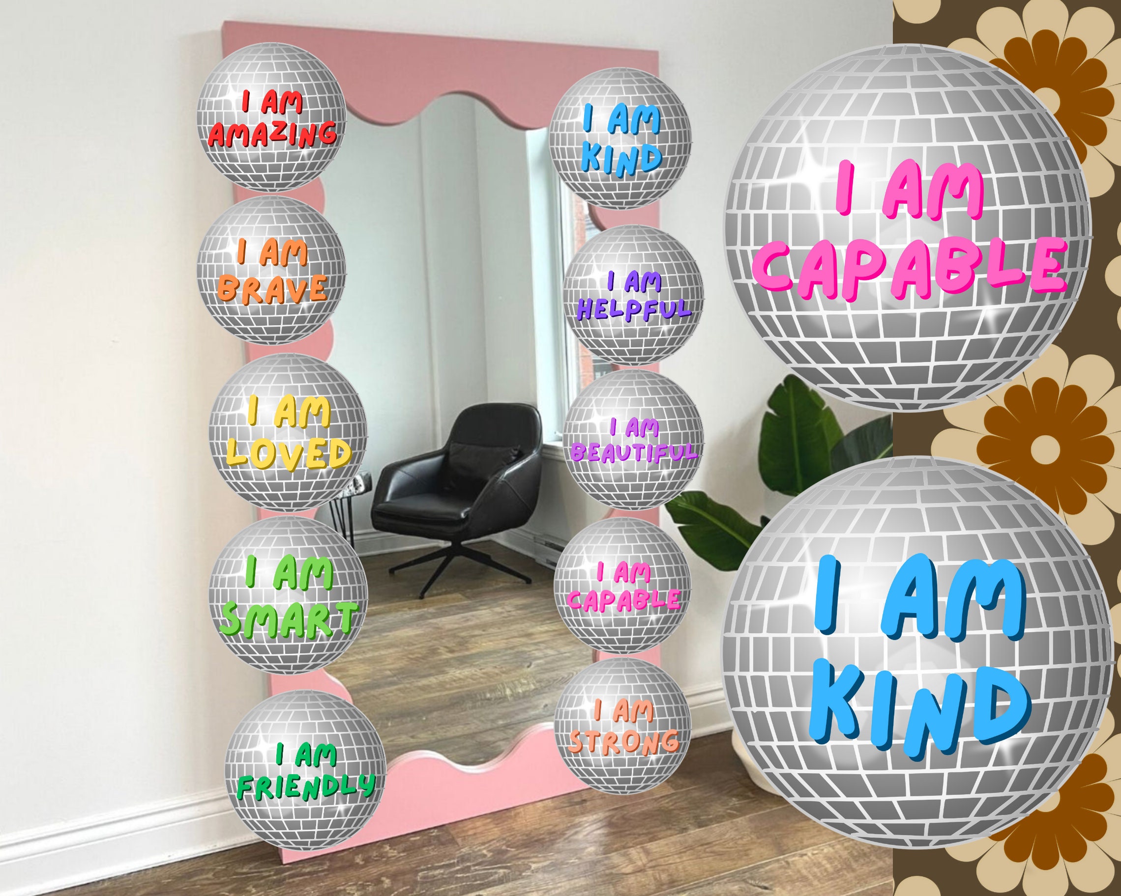 Retro Rainbow Disco Ball Positive Affirmation Stations Set of 10 ...
