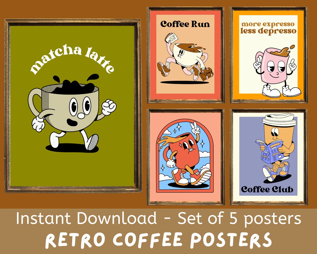 Retro Coffee (set of 5) Posters, Coffee Decor, Expresso Posters, Coffee ...