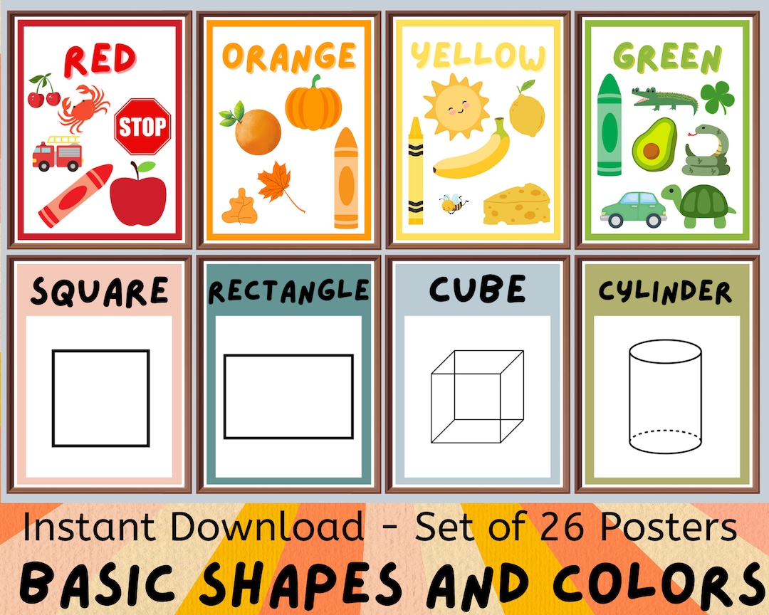 Basic Shapes and Colors (set of 26) Printable Posters, Digital ...