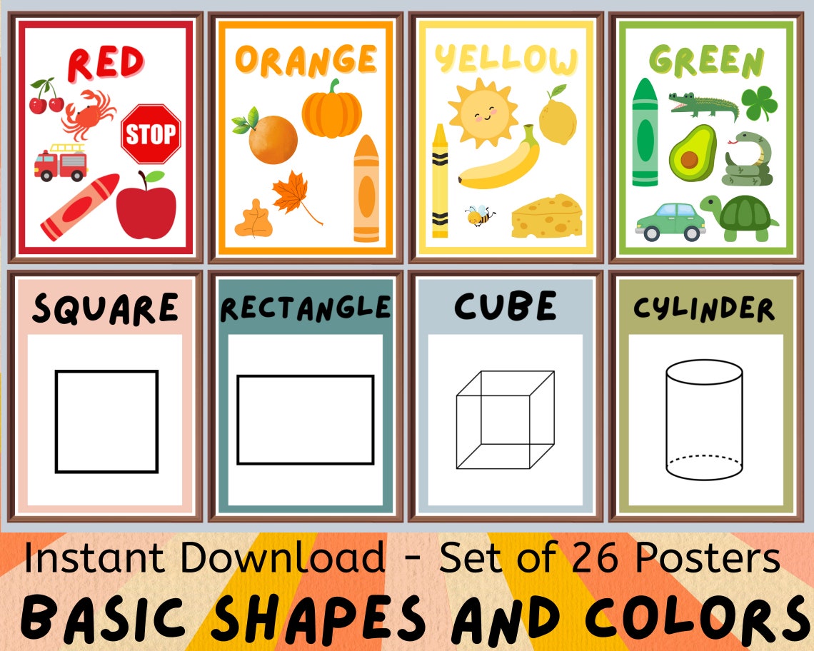 Basic Shapes and Colors set of 26 Printable Posters Digital - Etsy