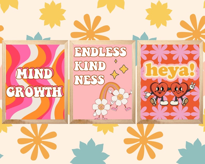 Groovy Inspirational Class set of 12 Printable Posters, Digital ...