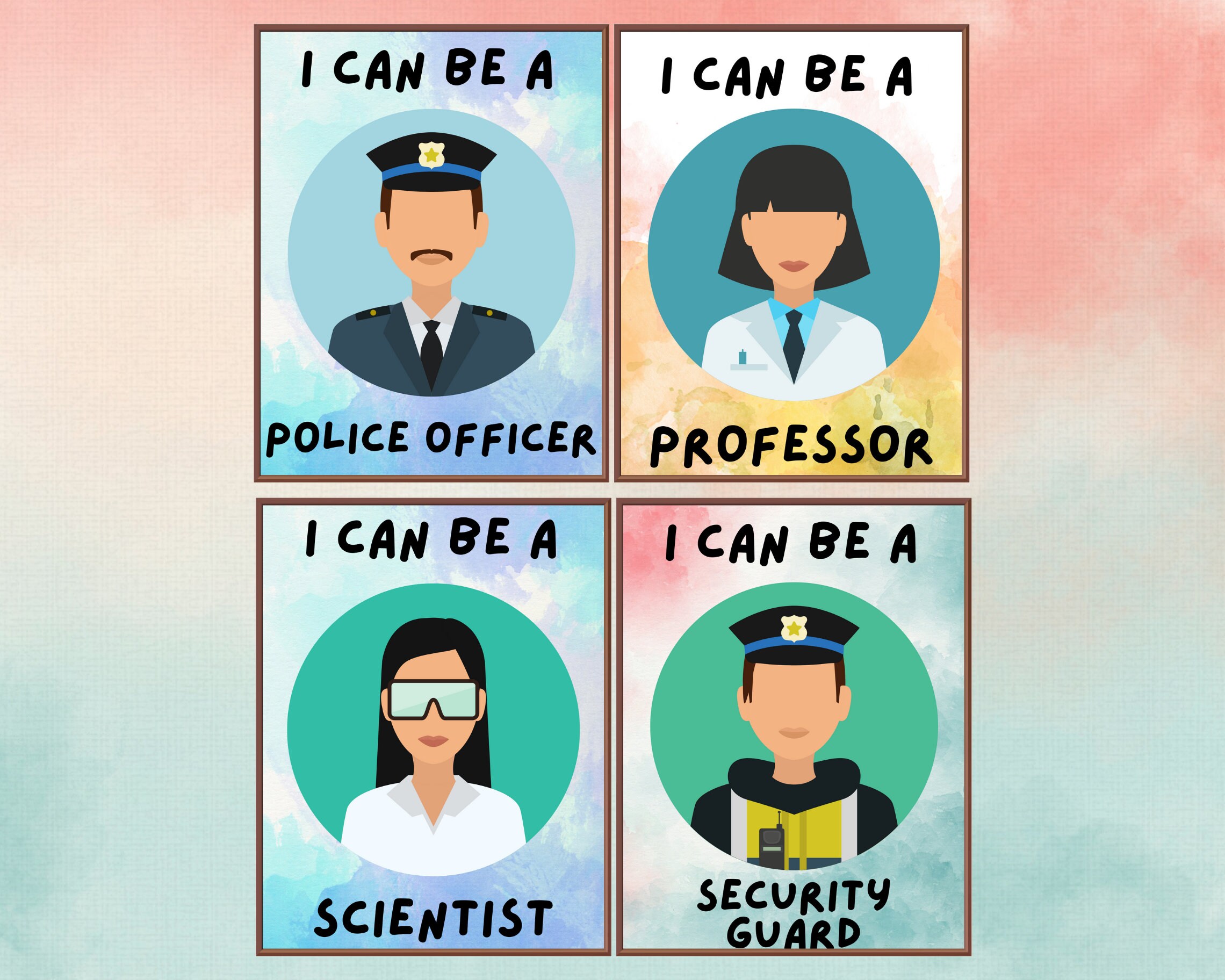 Watercolor Occupation Icon (set of 28 Printable Posters), Inspirational ...