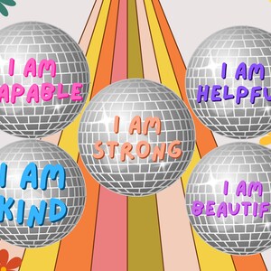 Retro Rainbow Disco Ball Positive Affirmation Stations Set of 10 ...