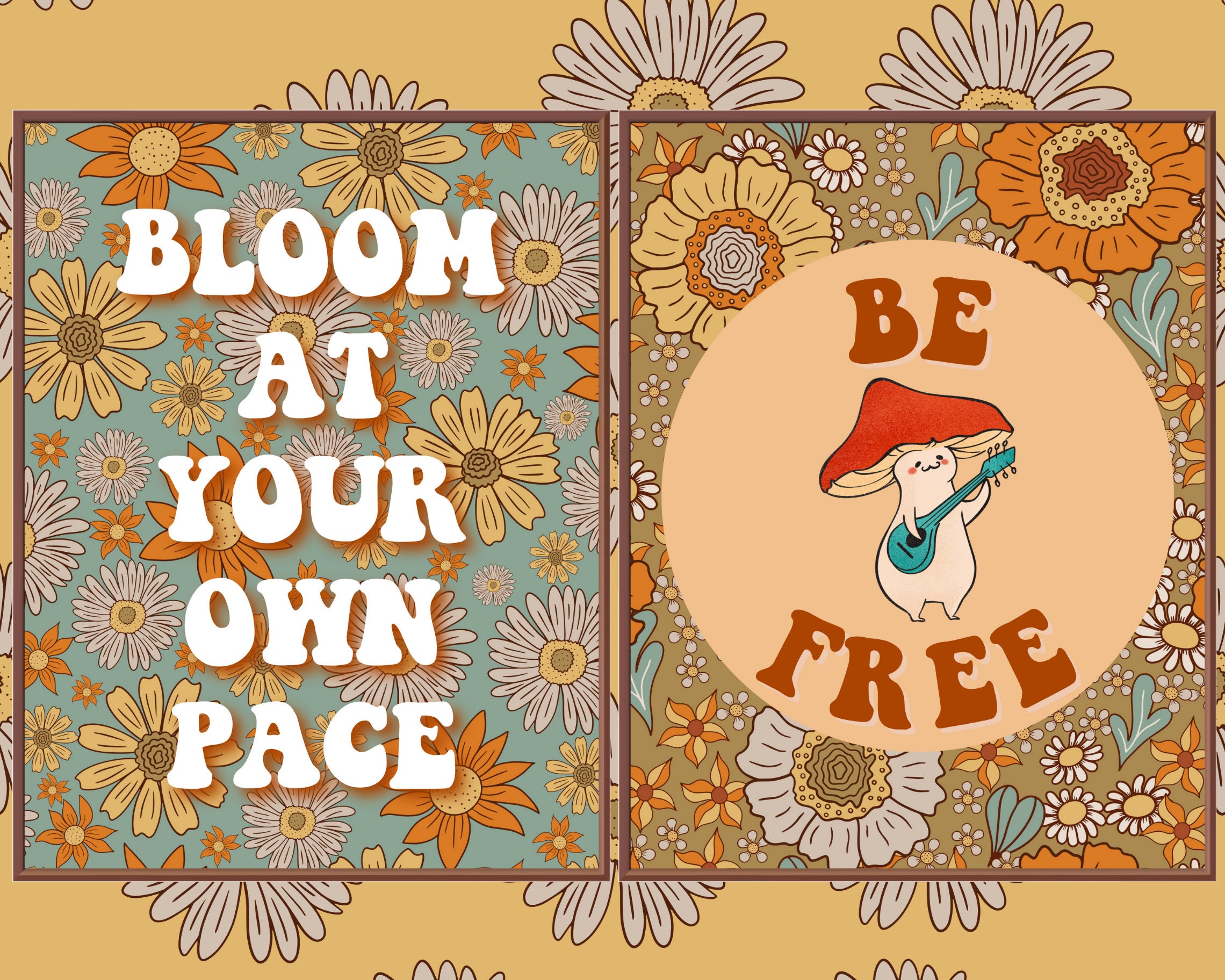 Retro Floral Inspirational (set of 4) Printable Posters, Digital ...
