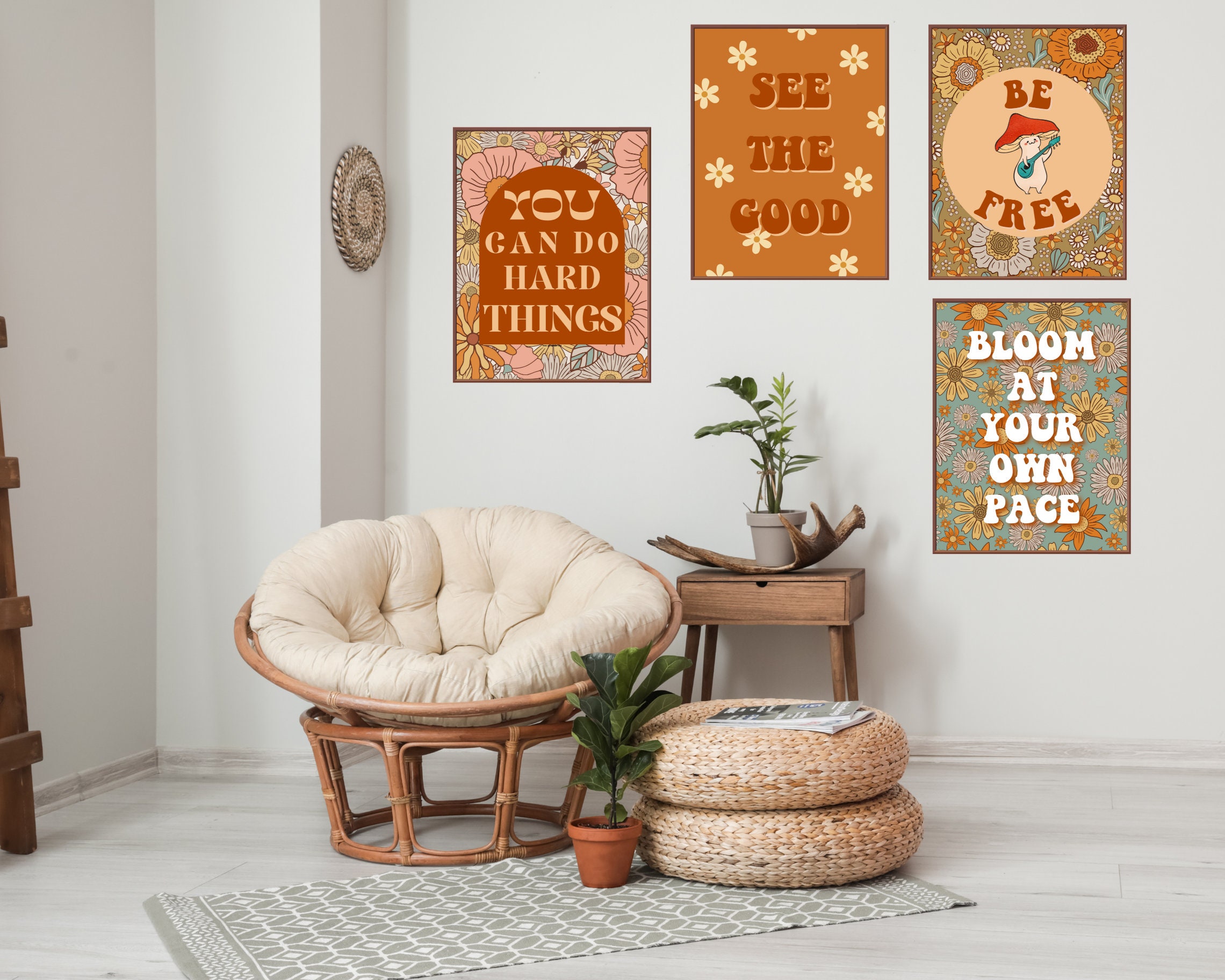 Retro Floral Inspirational (set of 4) Printable Posters, Digital ...