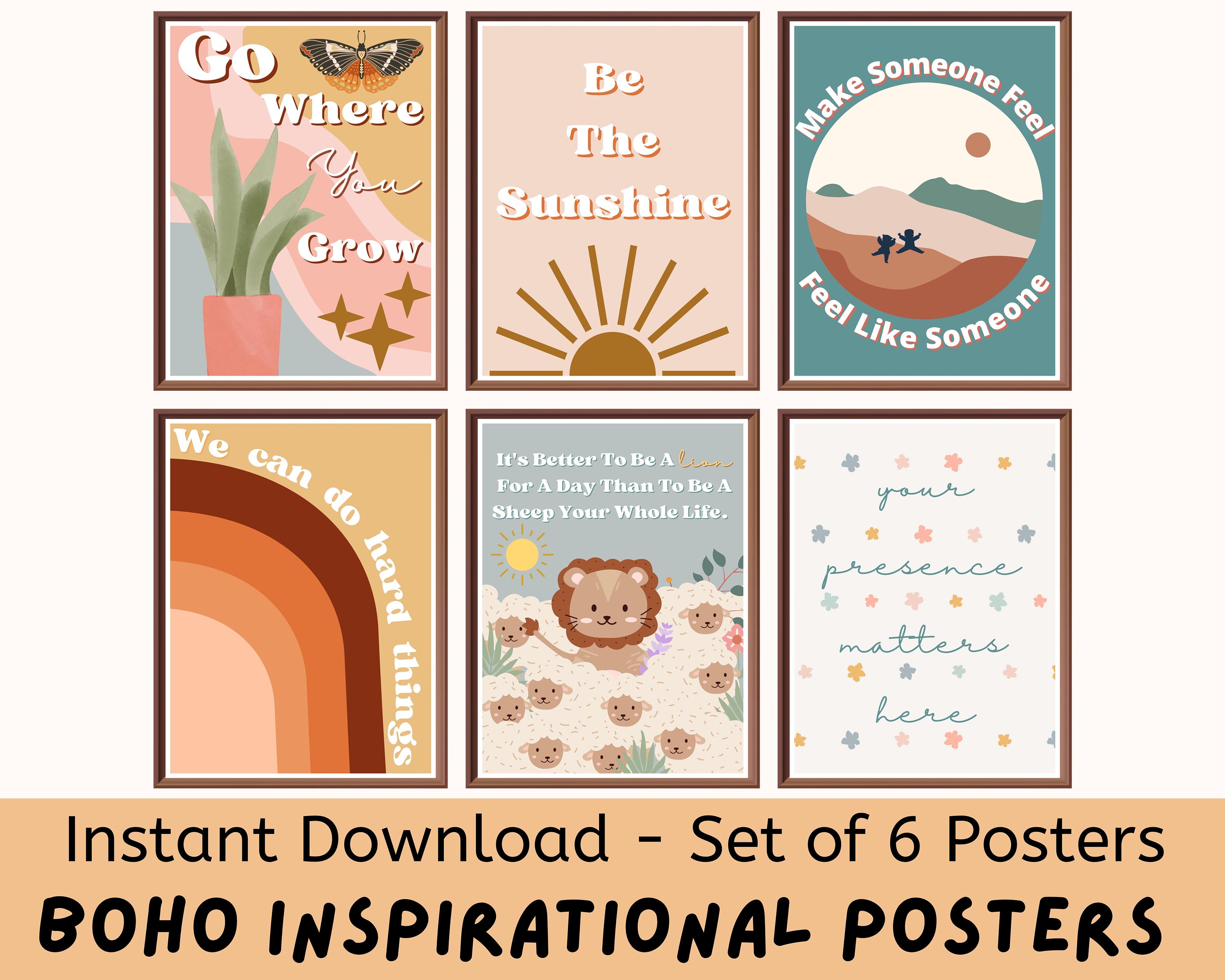 Boho Inspirational Posters (set of 6) Printable Posters, Digital ...