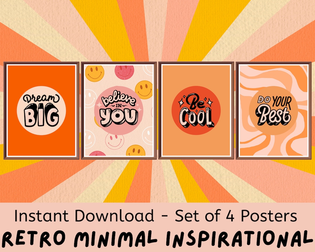 Retro Minimalistic Inspirational Class (set of 4) Printable Posters ...