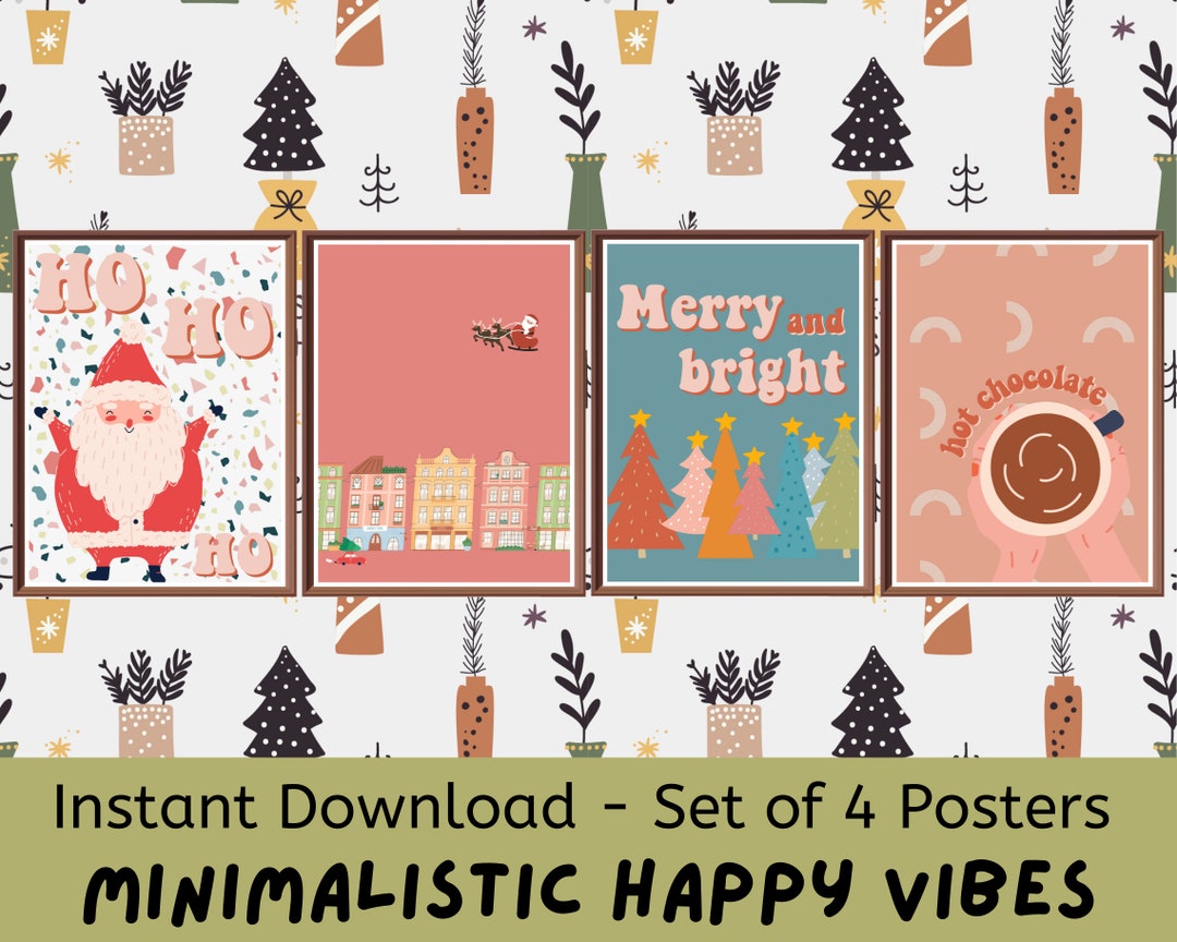 Boho Christmas Holiday (set of 4) Printable Posters, Digital Downloads ...