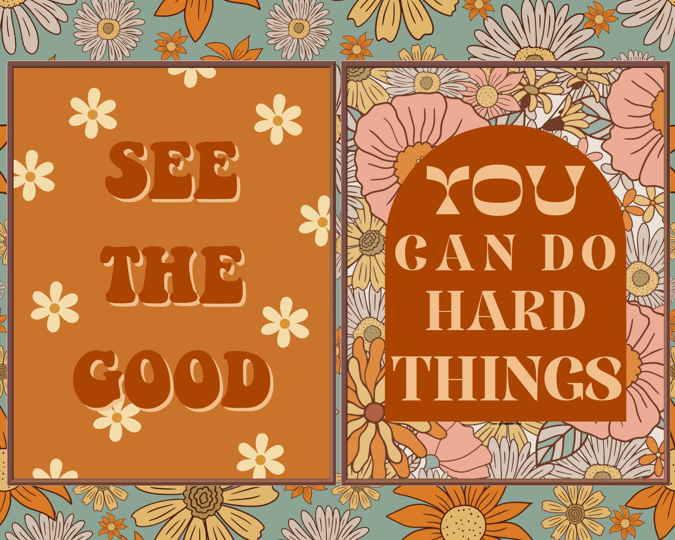 Retro Floral Inspirational (set of 4) Printable Posters, Digital ...