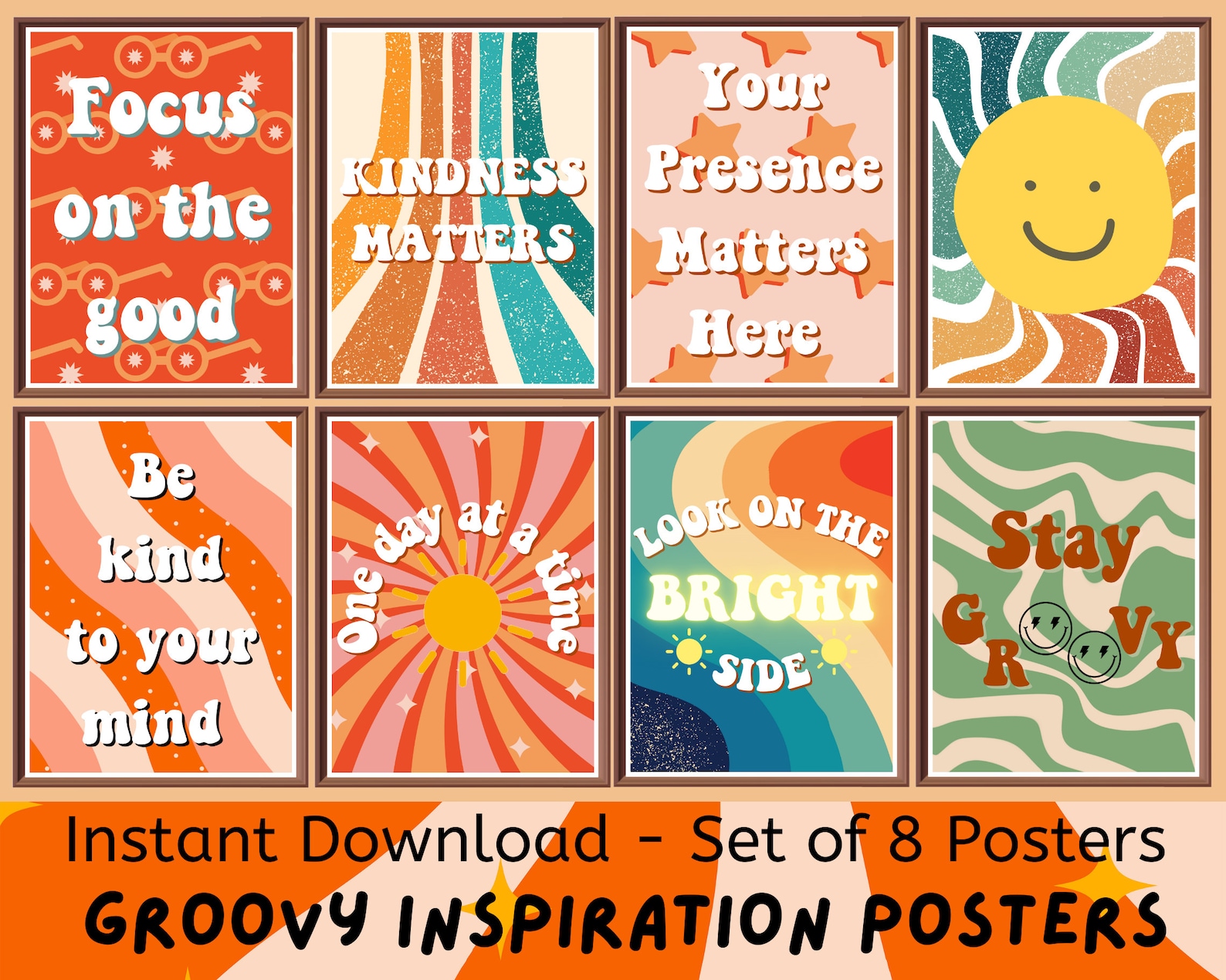 Groovy Inspirational Class (set of 8) Printable Posters, Digital ...