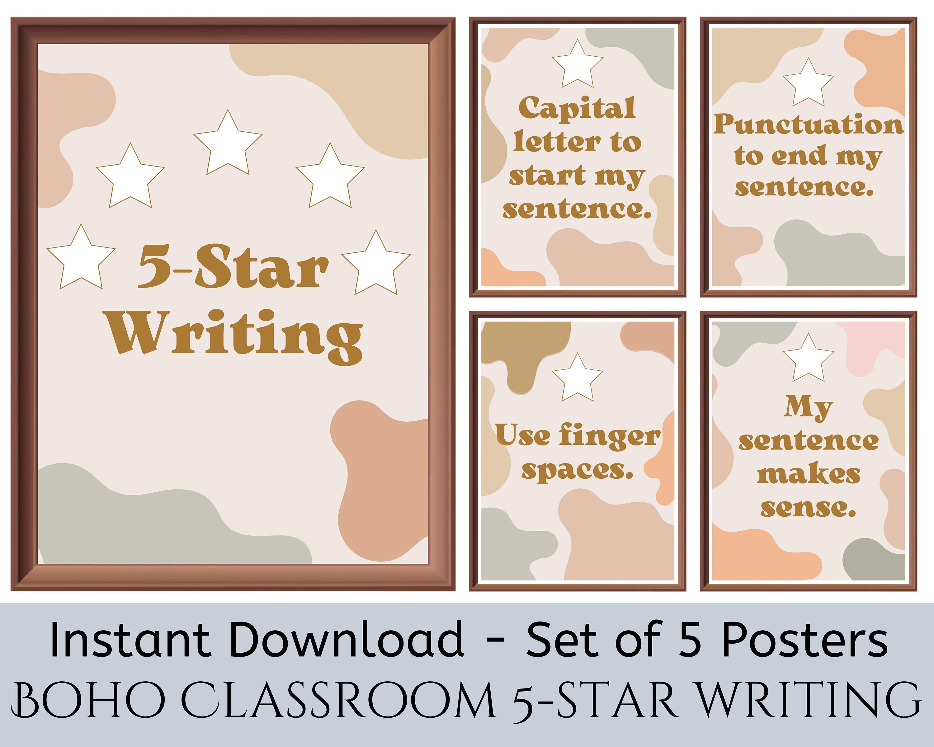 Boho Classroom 5-star Writing set of 5 Printable Posters, Digital ...
