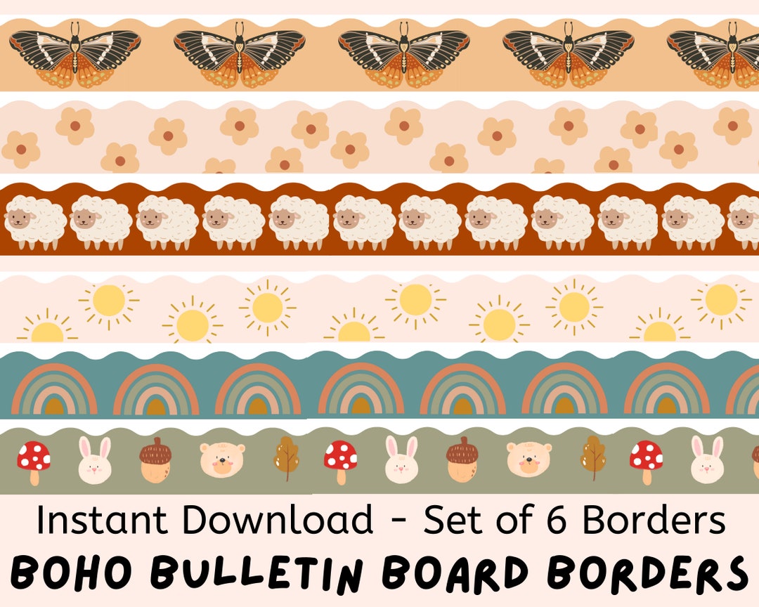 Boho Classroom Bulletin Board Borders (set of 6) Printable, Digital ...