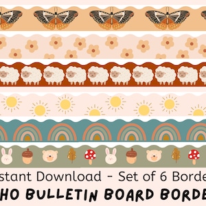 Boho Classroom Bulletin Board Borders (set of 6) Printable, Digital ...