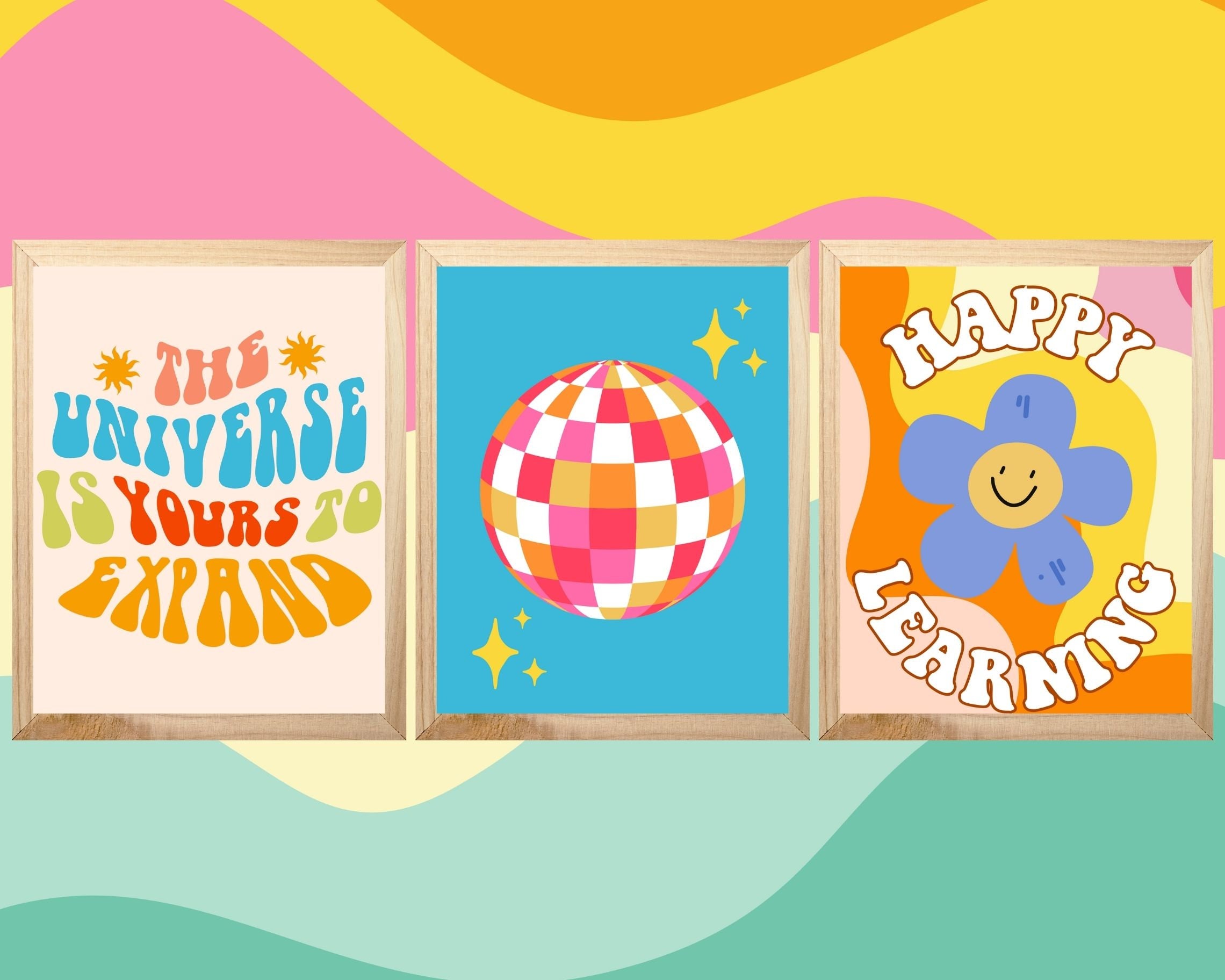 Groovy Inspirational Class set of 12 Printable Posters, Digital ...