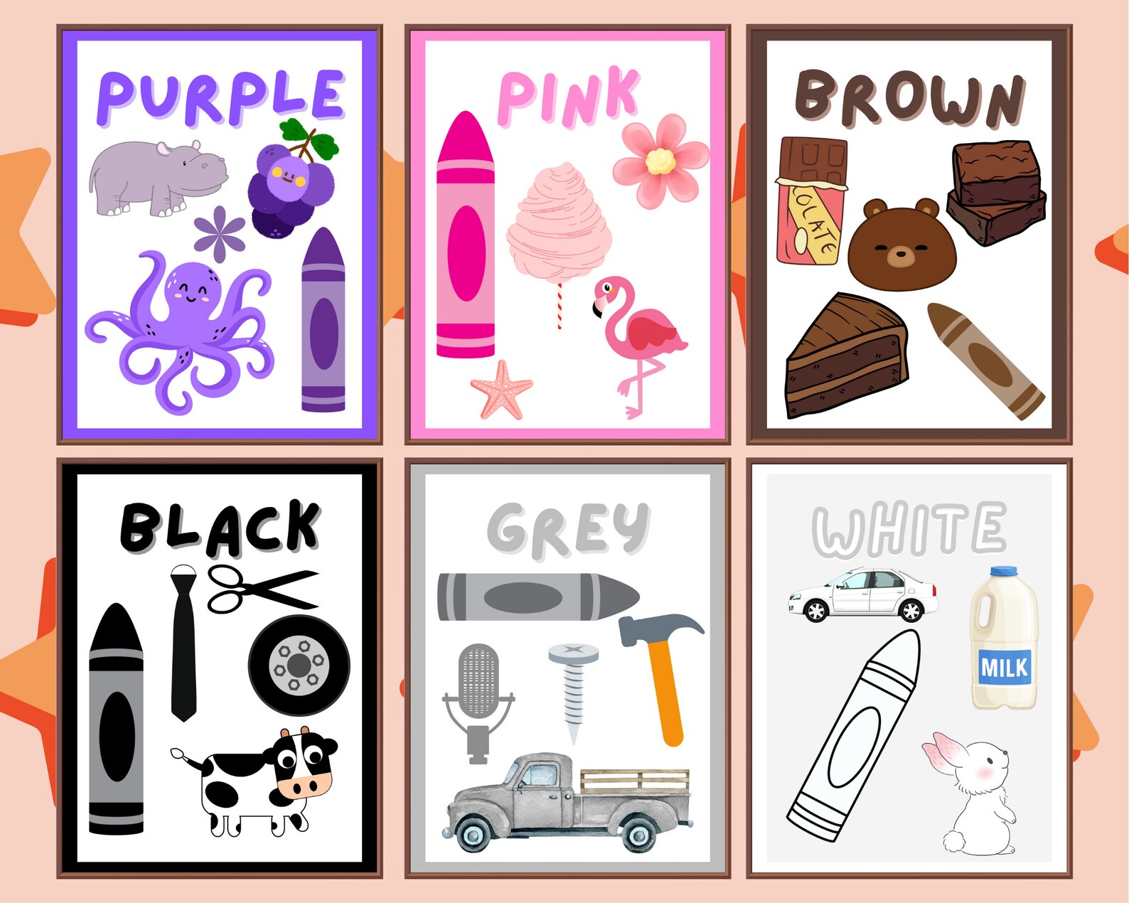 Basic Shapes and Colors (set of 26) Printable Posters, Digital ...