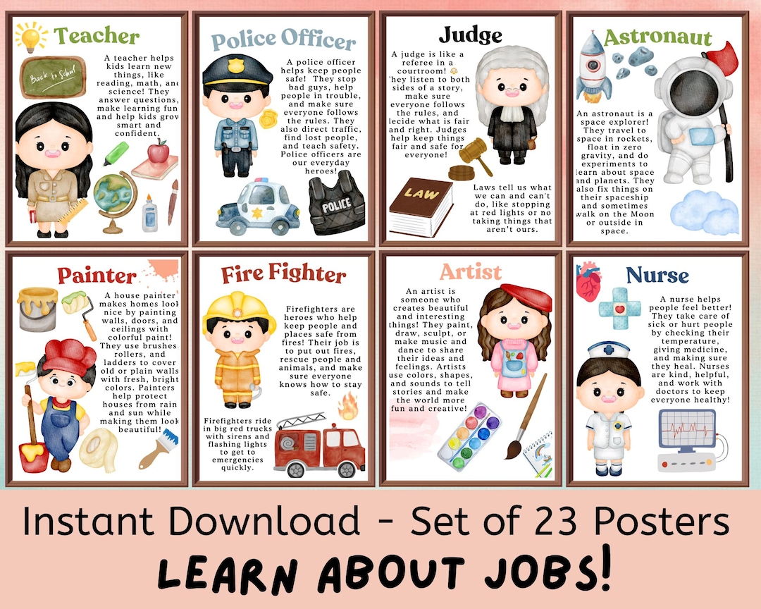 Learn About Occupation Jobs (set of 23 Printable Posters ...