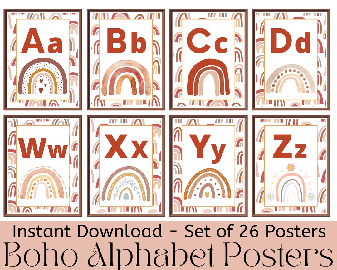 Boho Rainbow Alphabet Posters (set of 26) Printable Posters, Digital ...