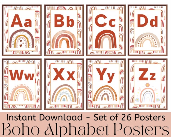 Boho Rainbow Alphabet Posters set of 26 Printable Posters - Etsy