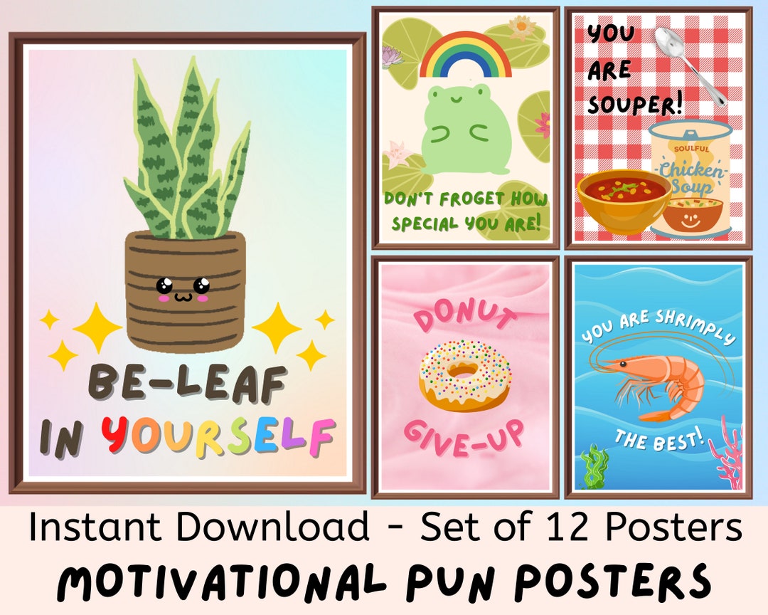 Motivational Pun Classroom (set of 12) Posters, Digital Downloads ...