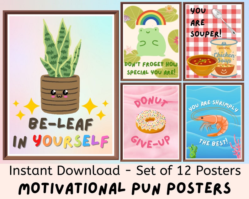 Motivational Pun Classroom (set of 12) Posters, Digital Downloads ...