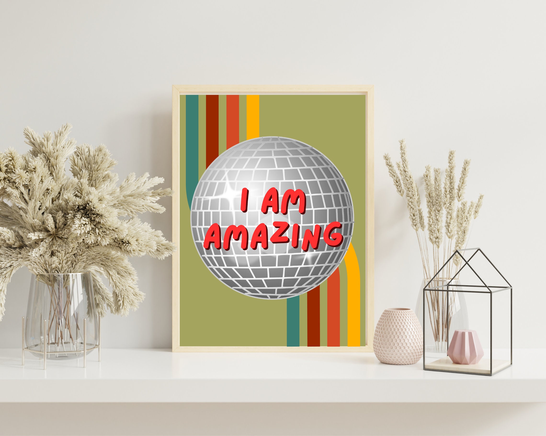 Retro Rainbow Disco Ball Positive Affirmation Stations Set of 10 ...