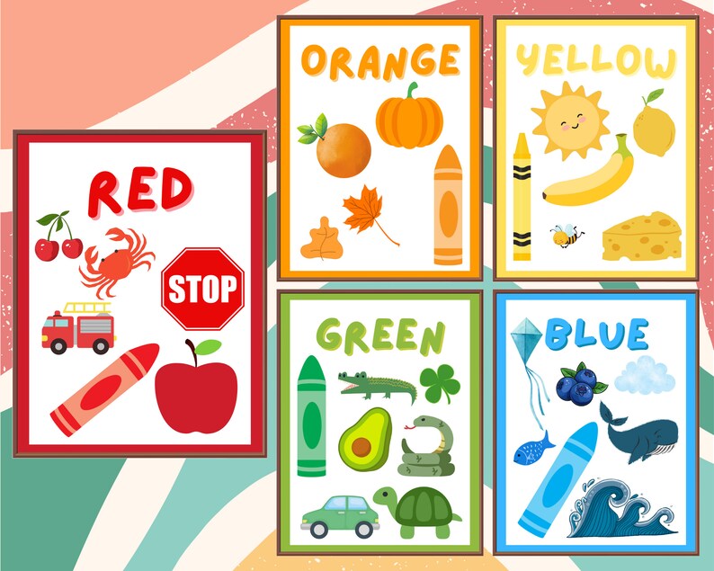 Basic Shapes and Colors (set of 26) Printable Posters, Digital ...