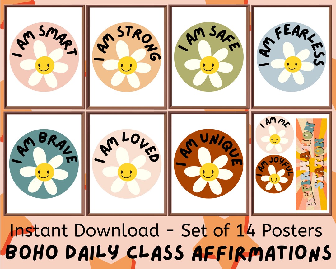 Groovy Boho Daily Affirmations Classroom (set of 14) Posters, Digital ...