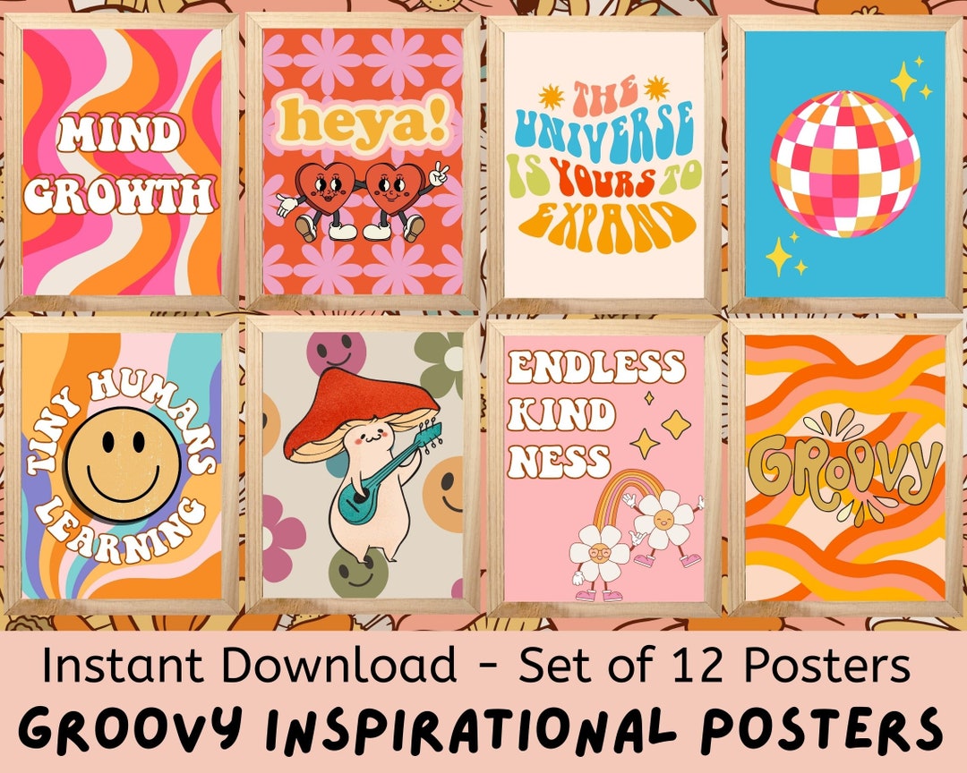 Groovy Inspirational Class set of 12 Printable Posters, Digital ...