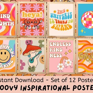 Groovy Inspirational Class set of 12 Printable Posters, Digital ...