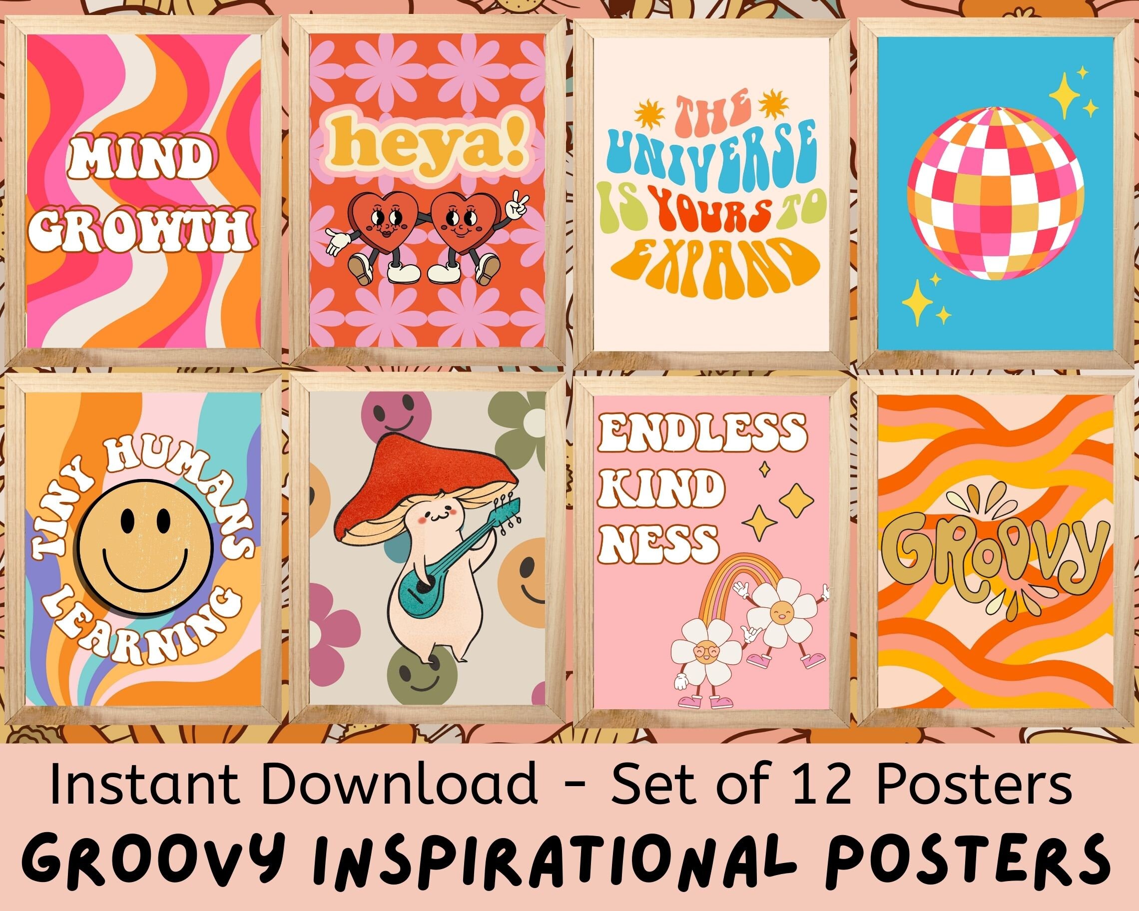Groovy Inspirational Class set of 12 Printable Posters, Digital ...
