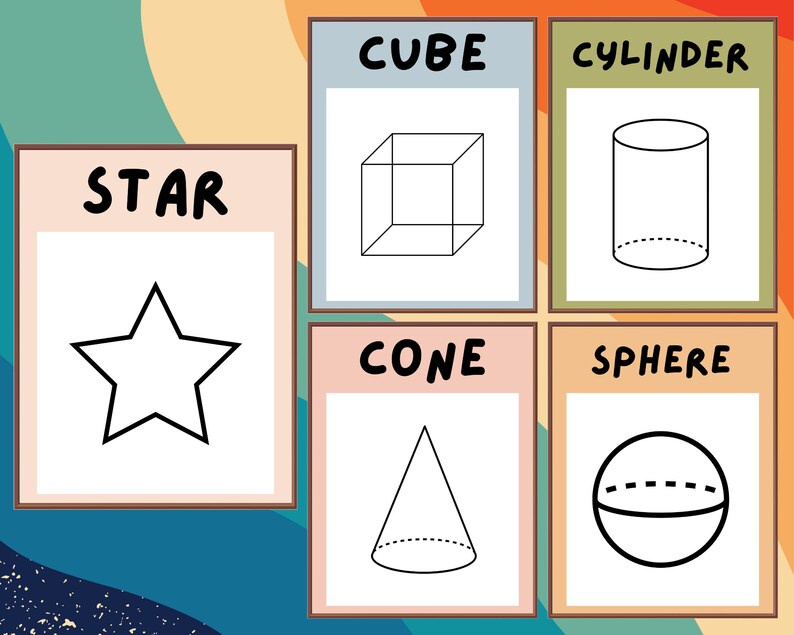 Basic Shapes and Colors (set of 26) Printable Posters, Digital ...