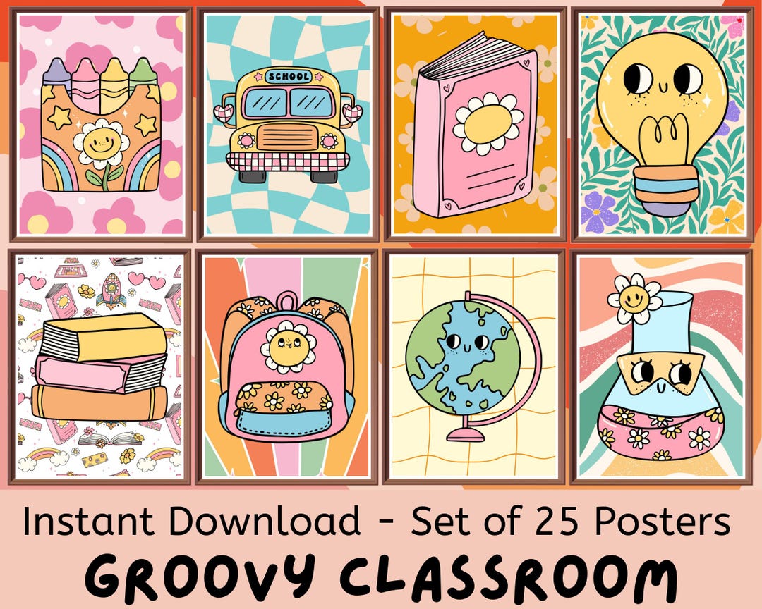 Groovy Classroom Supplies (set of 25) Instant Digital Download Posters ...