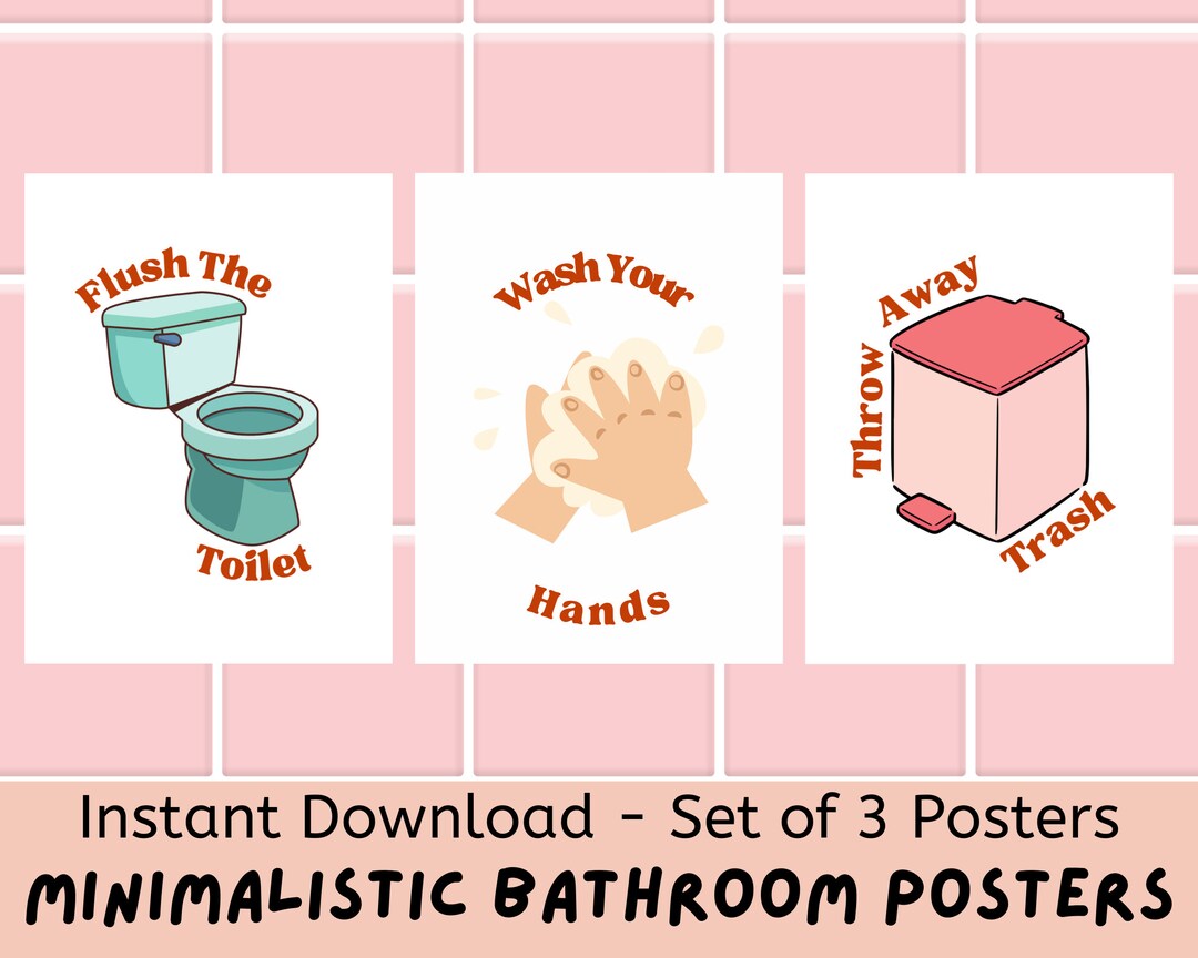 Minimalistic Bathroom (set of 3) Printable Posters, Digital Downloads ...