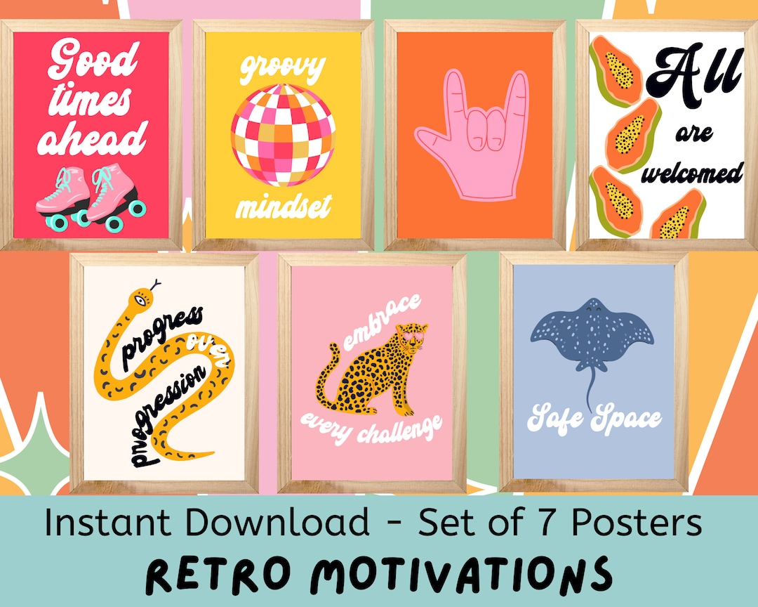 Retro Motivational Set of 7 Classroom Posters, Digitial Downloads ...