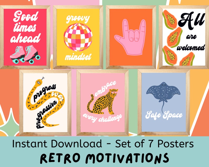 Retro Motivational Set of 7 Classroom Posters, Digitial Downloads ...