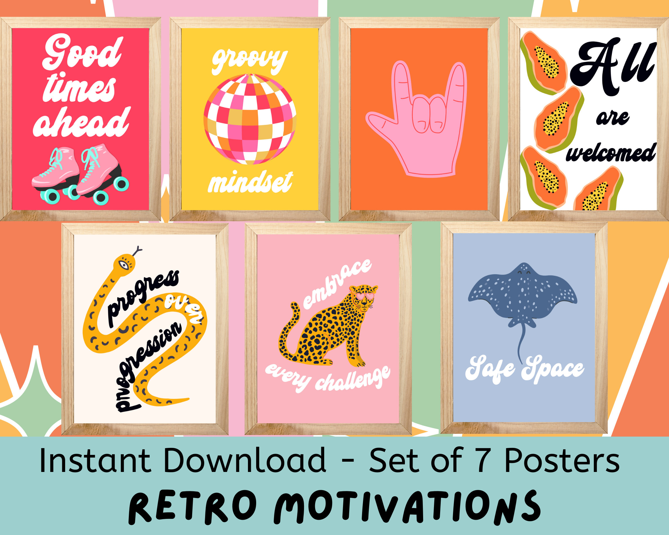 Retro Motivational Set of 7 Classroom Posters, Digitial Downloads ...