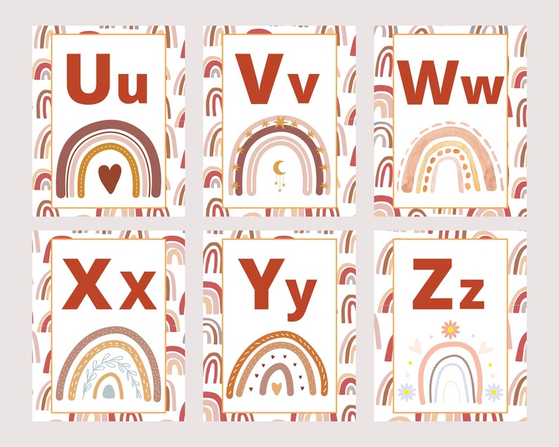 Boho Rainbow Alphabet Posters set of 26 Printable Posters, Digital ...