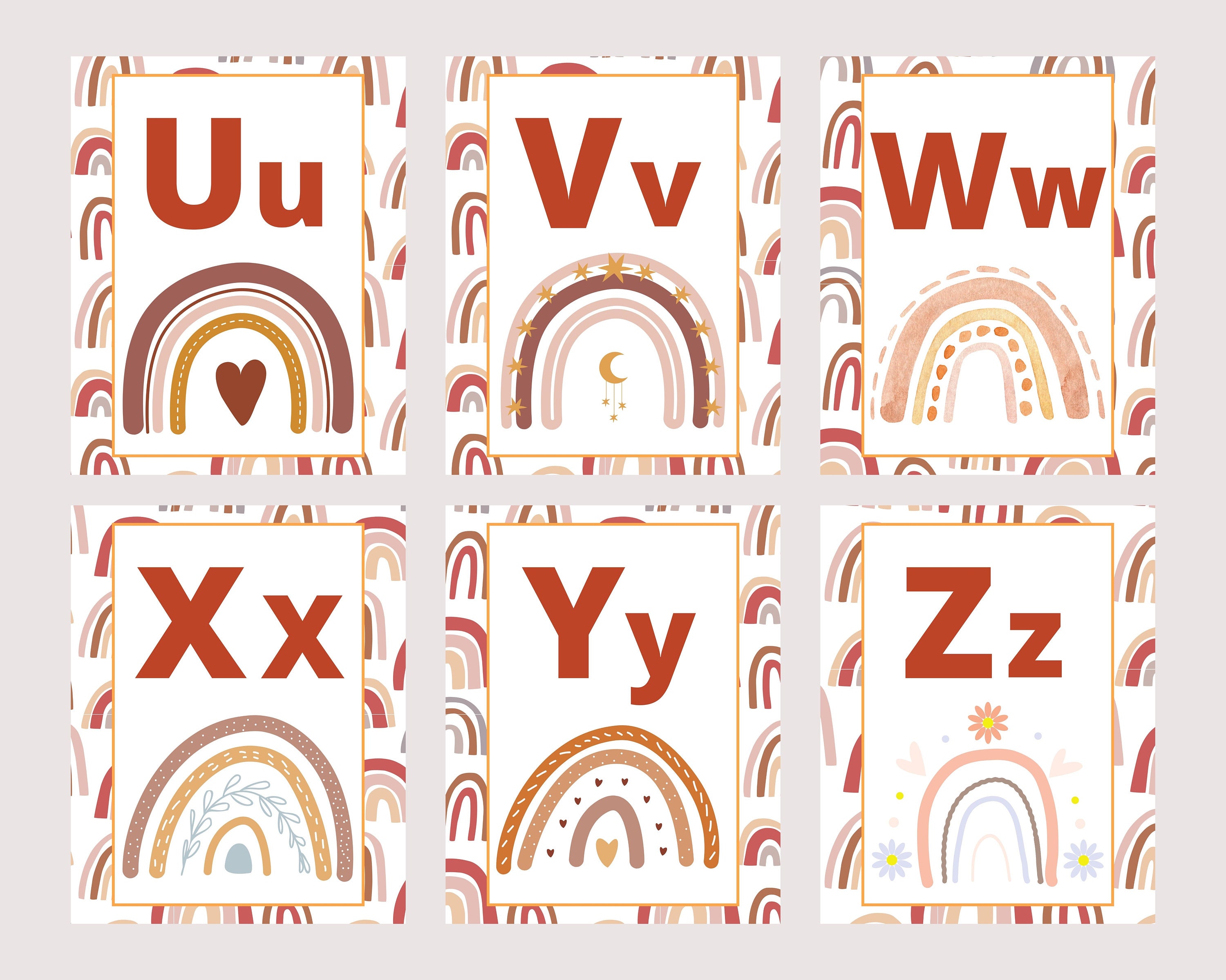 Boho Rainbow Alphabet Posters set of 26 Printable Posters, Digital ...